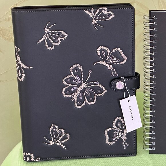 Coach | Office | Coach Notebook Black Leather With Butterfly Print Nwt ...